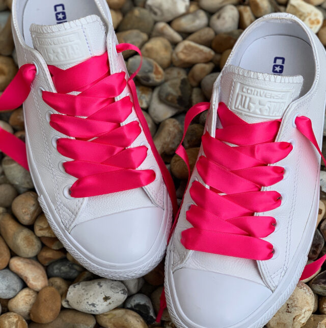 Neon Pink Satin Ribbon Shoelaces - The Shoelace Shop